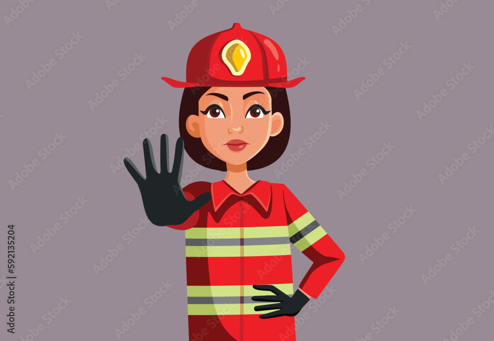 Firewoman Making a Stop Sign Warning about Fire Hazards Vector Cartoon ...