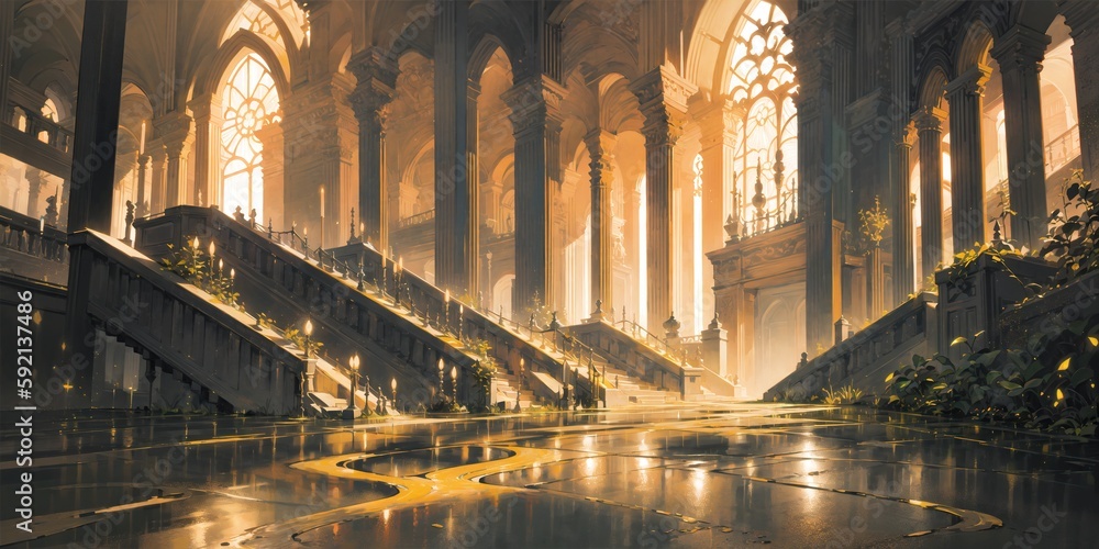 anime style background, fantasy, medieval, water, architecture ...