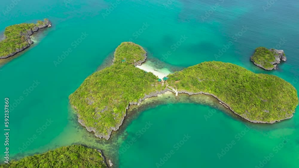 Aerial view of Small islands with beaches and lagoons in Hundred ...