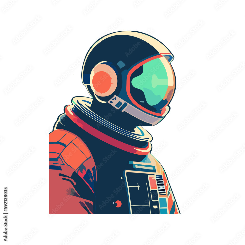 Cartoon retro astronaut sticker flat style on transparent background ...