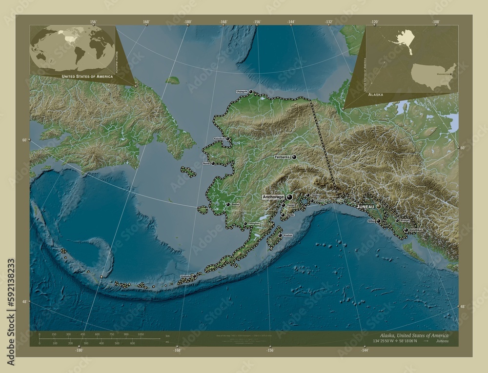 Alaska, United States of America. Wiki. Labelled points of cities Stock ...