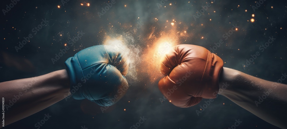 Pair of red and blue leather boxing gloves on black background. Pair of ...