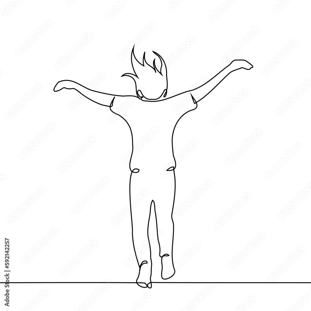 woman is jumping, her arms are outstretched like wings and her hair is ...