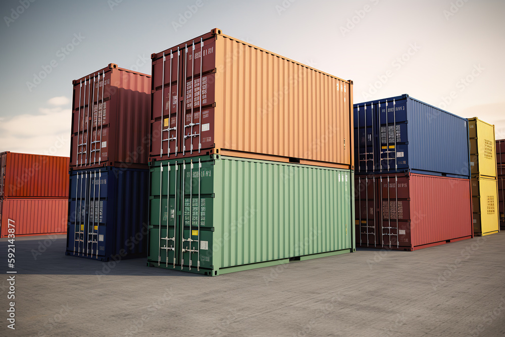stacked freight shipping containers, cargo port, cargo terminal ...