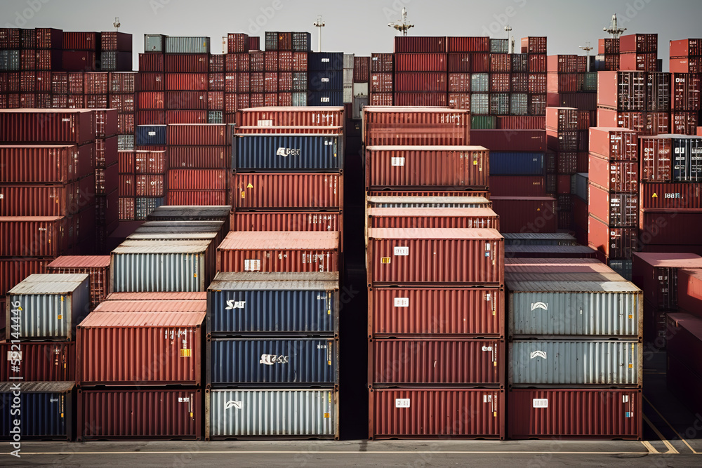 stacked freight shipping containers, cargo port, cargo terminal ...