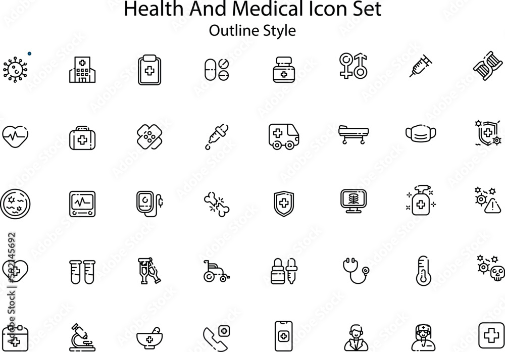 Health and medical icon set includes a variety of icons related to ...