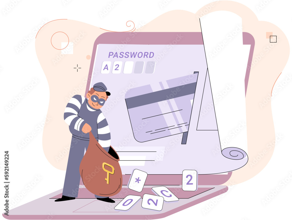 Hacker activity. Hacking computer. Phishing account, steal data, cyber attack. Stealing password ...