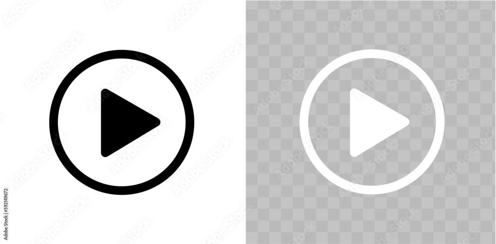 Play button icon isolated on transparent background. Black and white ...