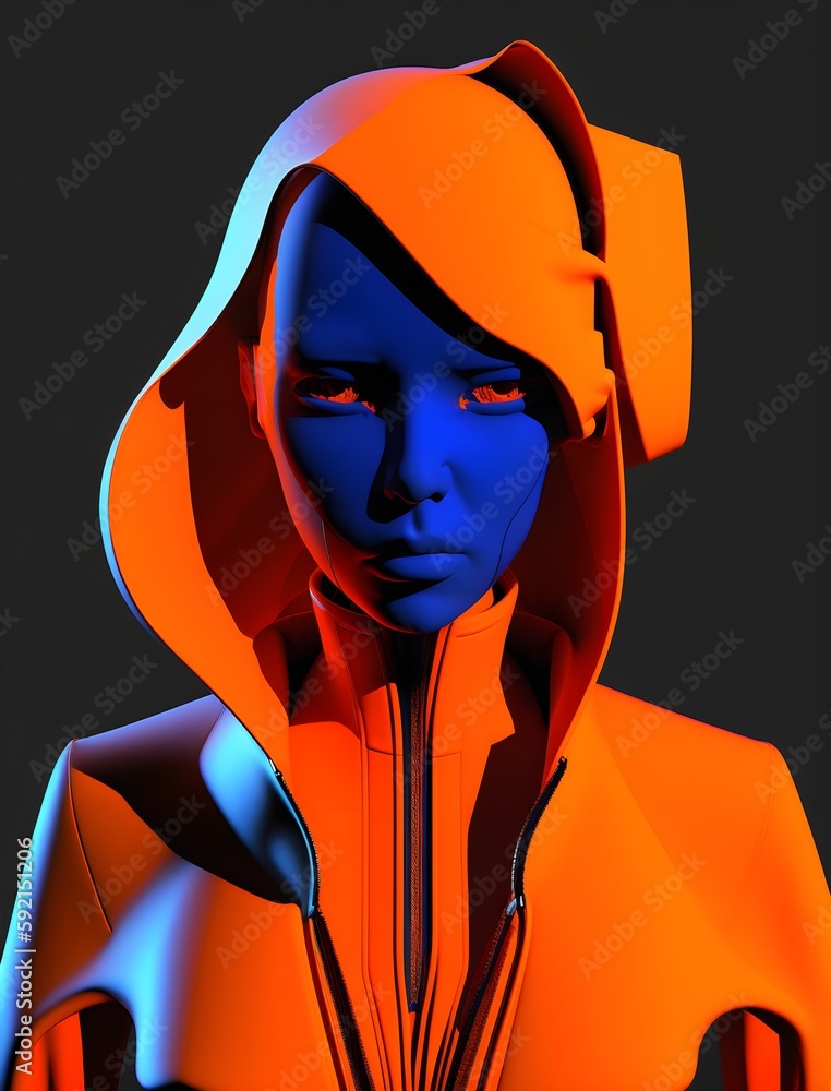 3D render low detailed simple smooth cartoon avatar woman with covered ...