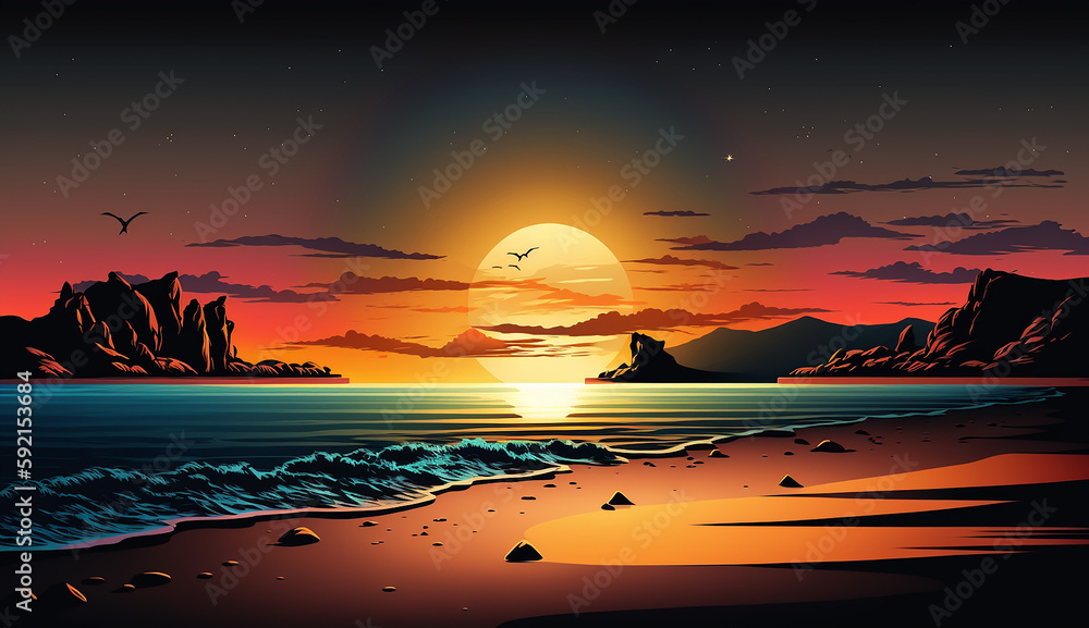 Sandy Sunset: A Beautiful Sunset Scene with a Quiet Beach and a Vibrant ...
