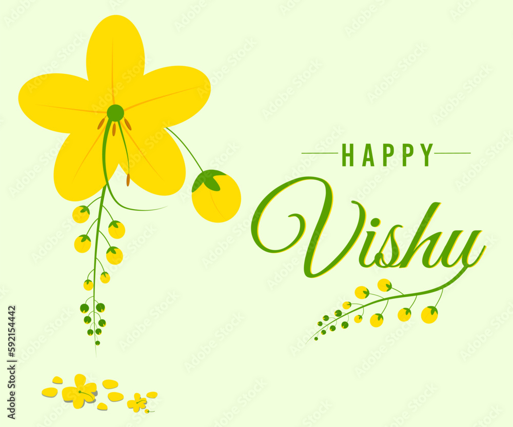 Vector illustration Happy Vishu . Typography Design of background with ...