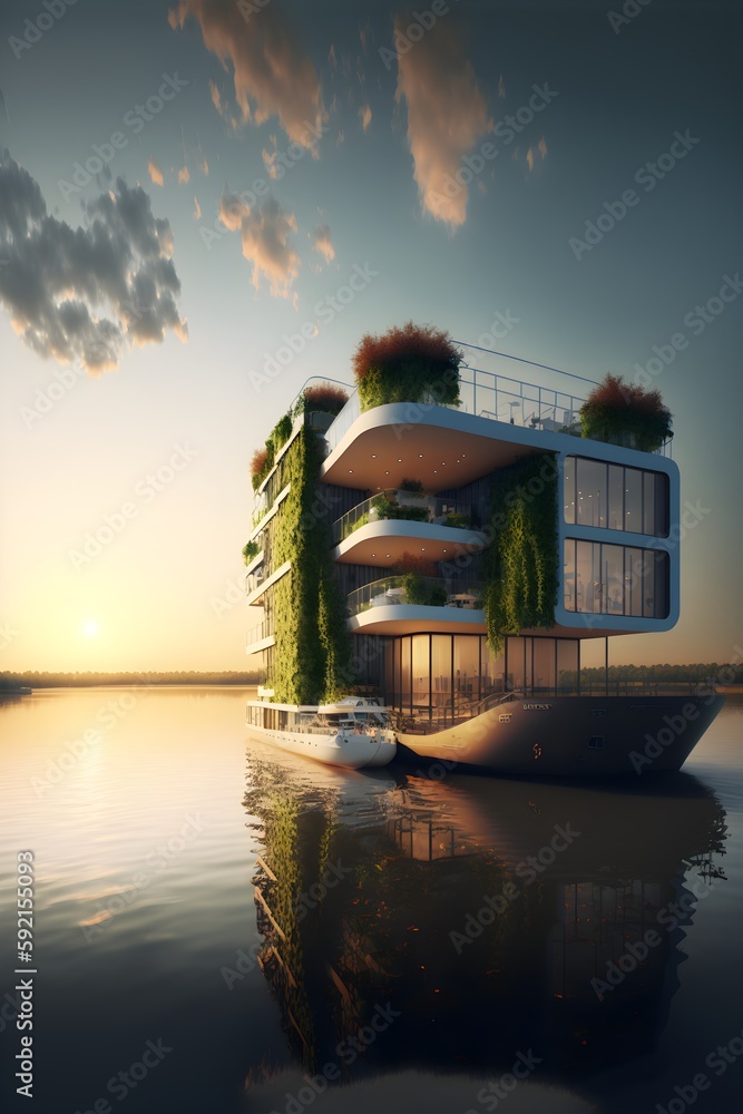 floating residential building with a flowing steel structure living on ...