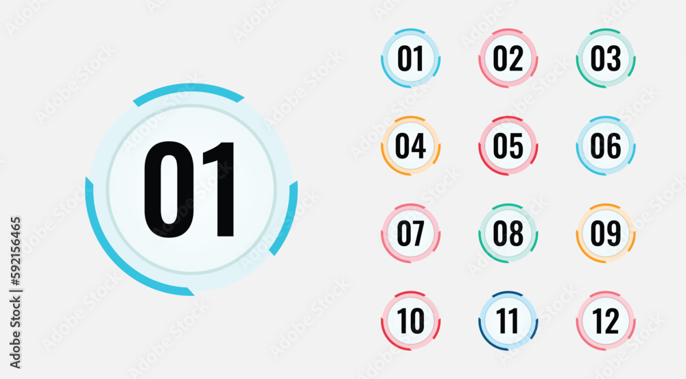 Circular bullet point numbers set from one to twelve free vector Stock ...