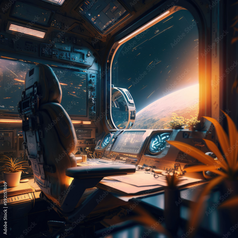 Sci-fi spaceship cockpit, AI generated Stock Illustration | Adobe Stock