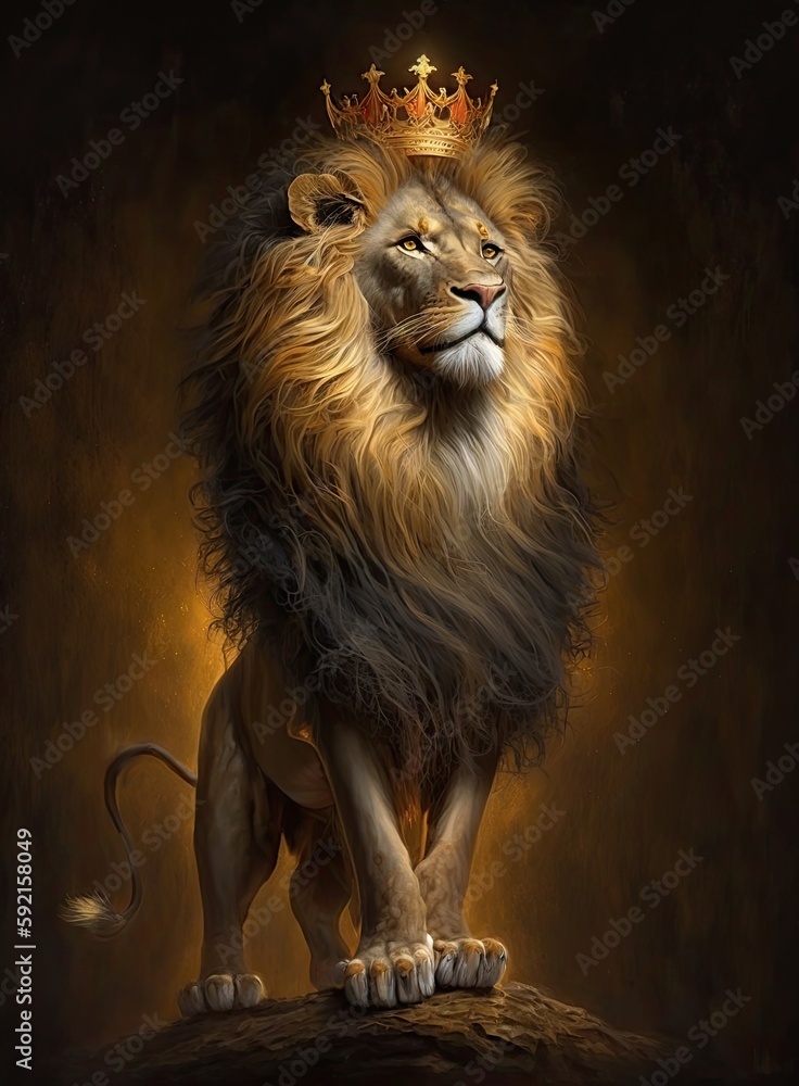 lion is the king of beasts, with a golden crown on his head, generative ...