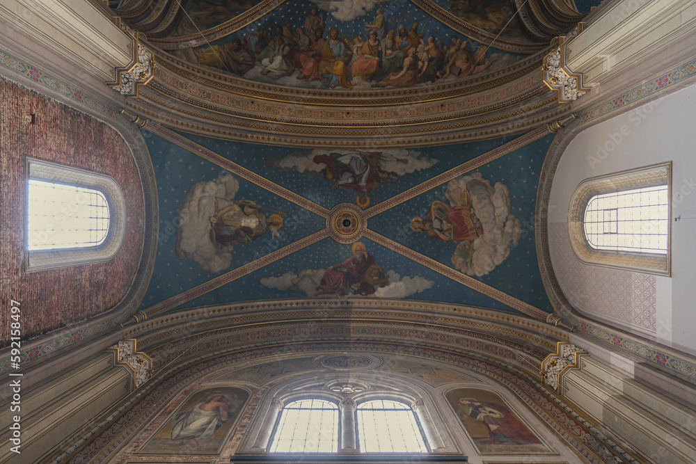 Monumental church building in Gothic in neo-romanesque arch style with ...