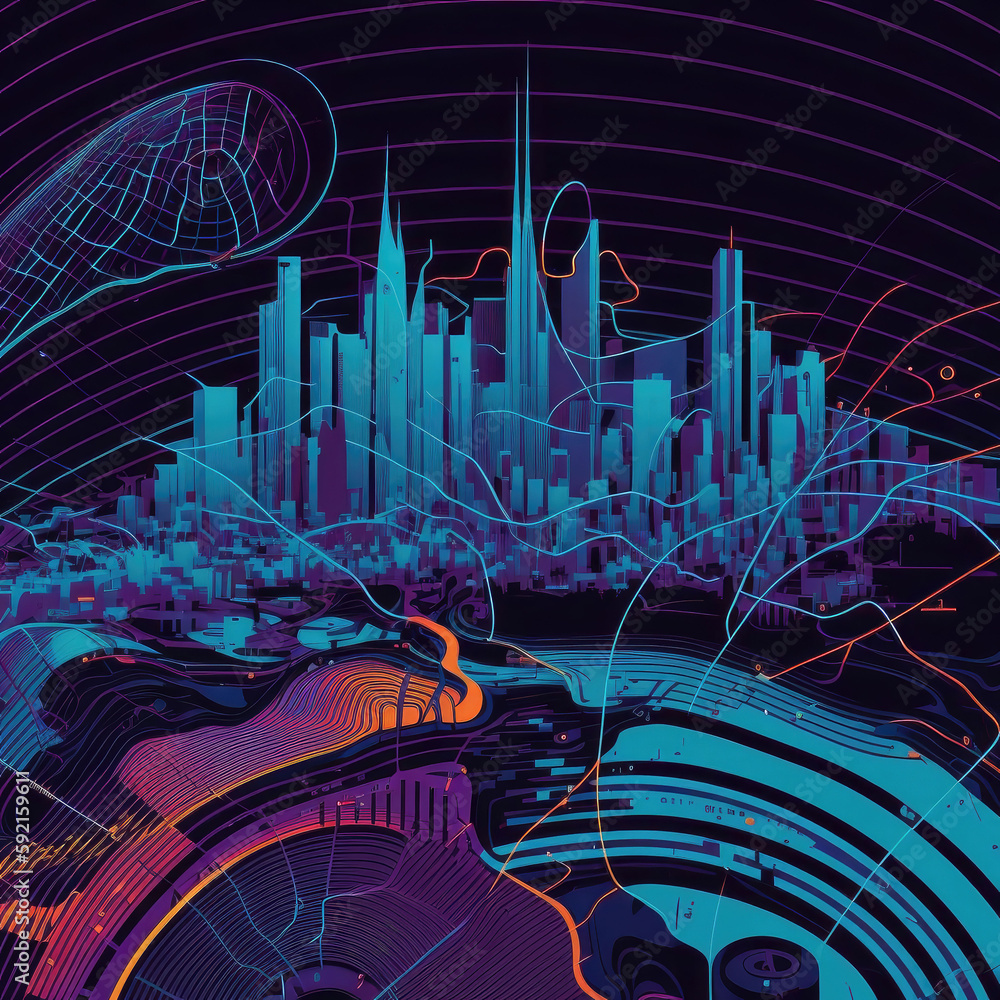 vector line artwork of a city map that highlights beautiful, data ...