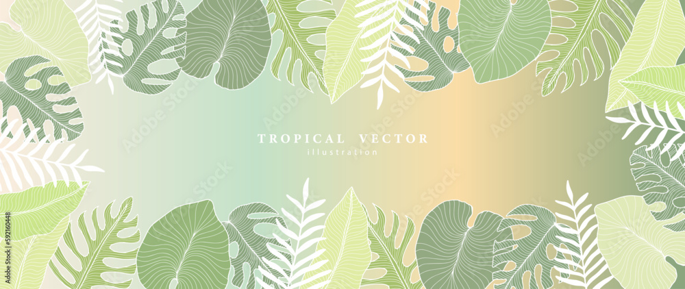 Green summer vector tropical gradient background with palm leaves ...