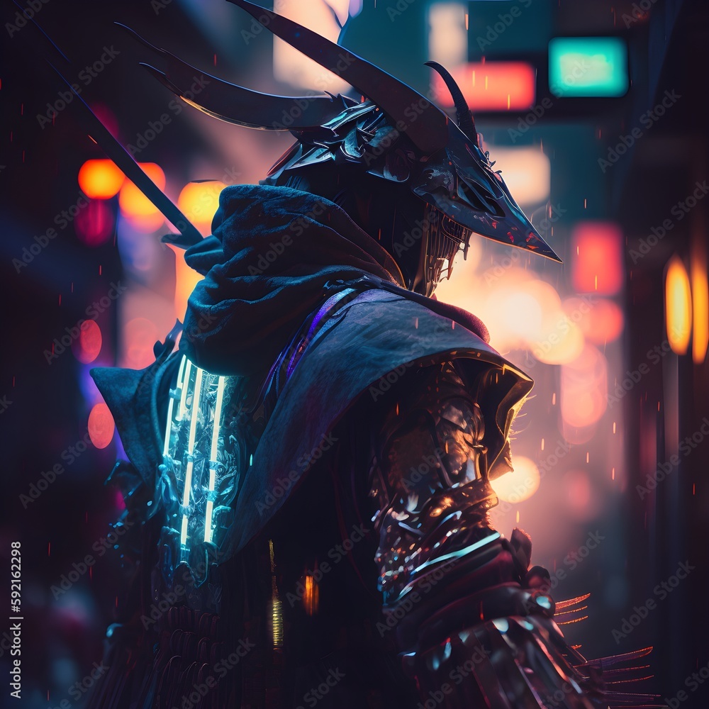 Ilustrace „futuristic samurai stunning still from a fantasy movie tokyo ...