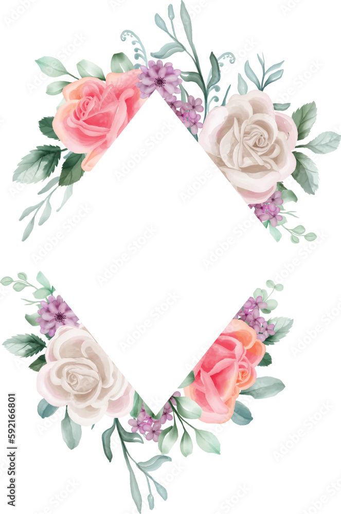 Rose white and pink Watercolor floral frame. Luxurious floral elements ...
