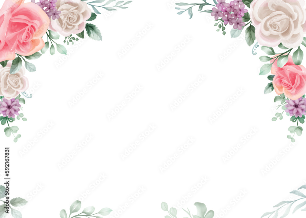 Rose white and pink Watercolor floral frame. Luxurious floral elements ...
