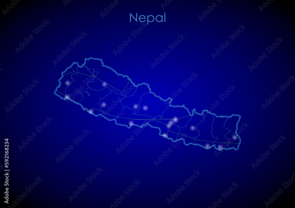 Nepal concept map with glowing cities and network covering the country ...