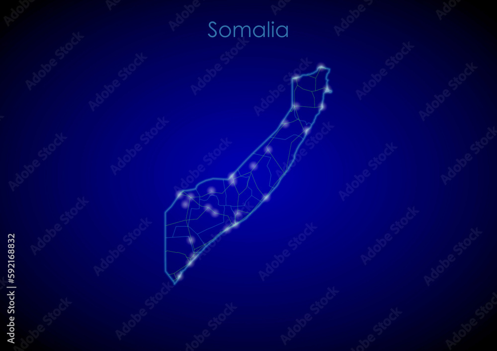 Somalia concept map with glowing cities and network covering the ...
