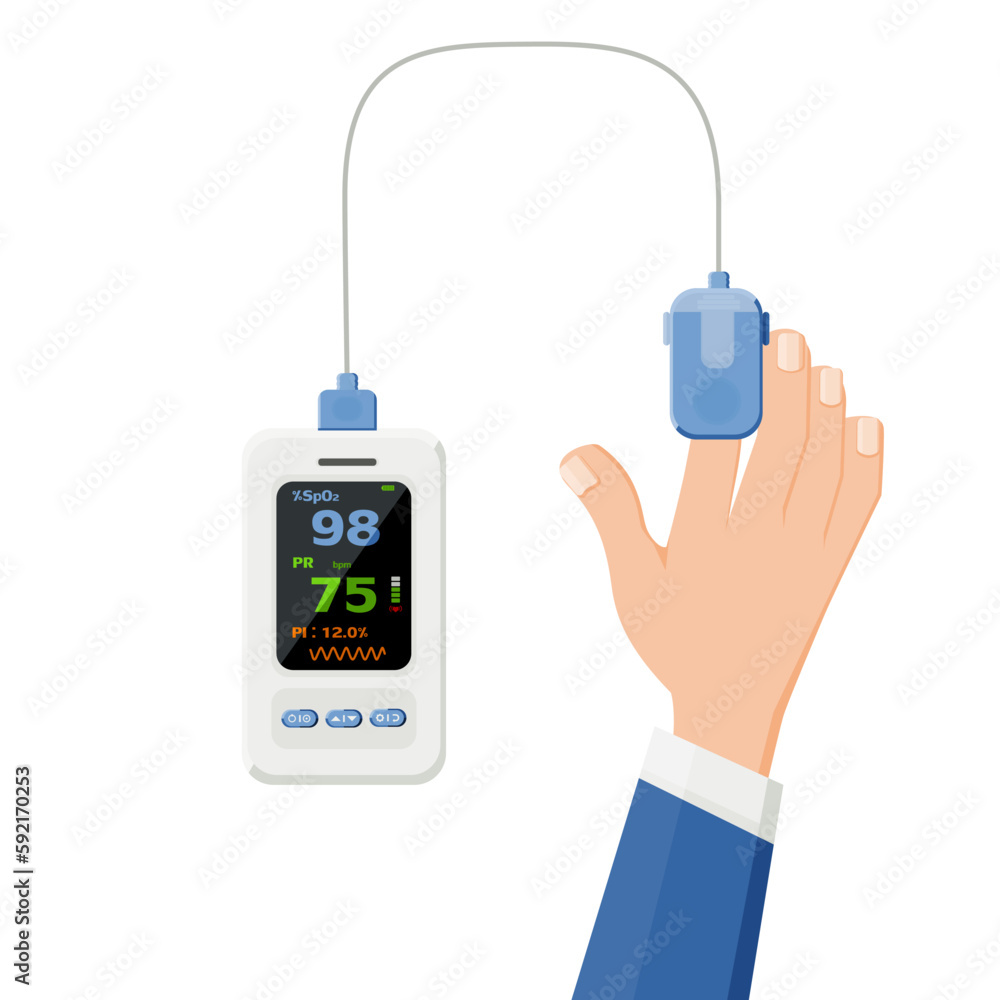 Medical equipment, Finger Pulse Oximeter measures oxygen saturation and ...
