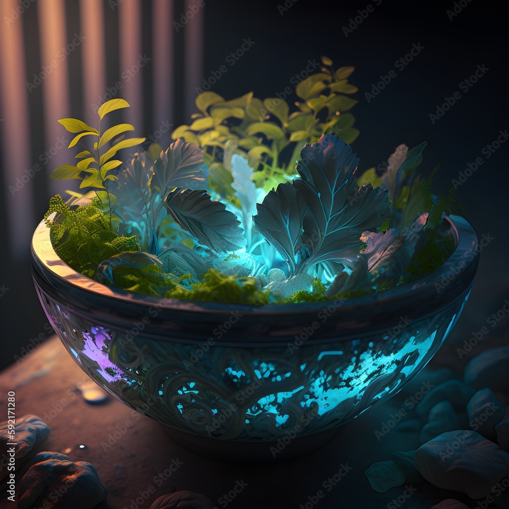 8k cinematic lighting 105mm Unreal engine 5 salad in a bowl starting to float magical fantastic ...