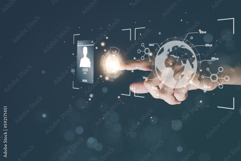 Foto de Cyber security concept, login, fingerprint scanner access to ...