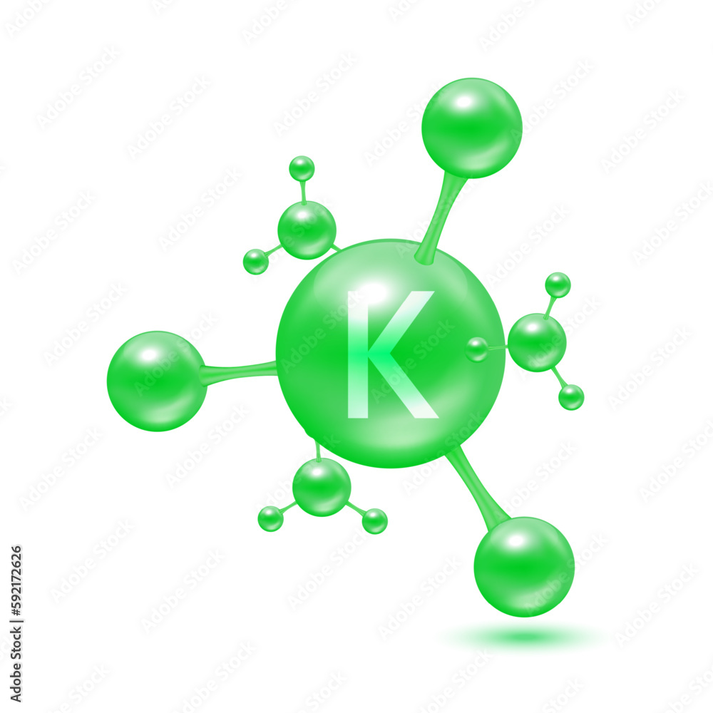 Potassium mineral in the form of atoms molecules green glossy ...