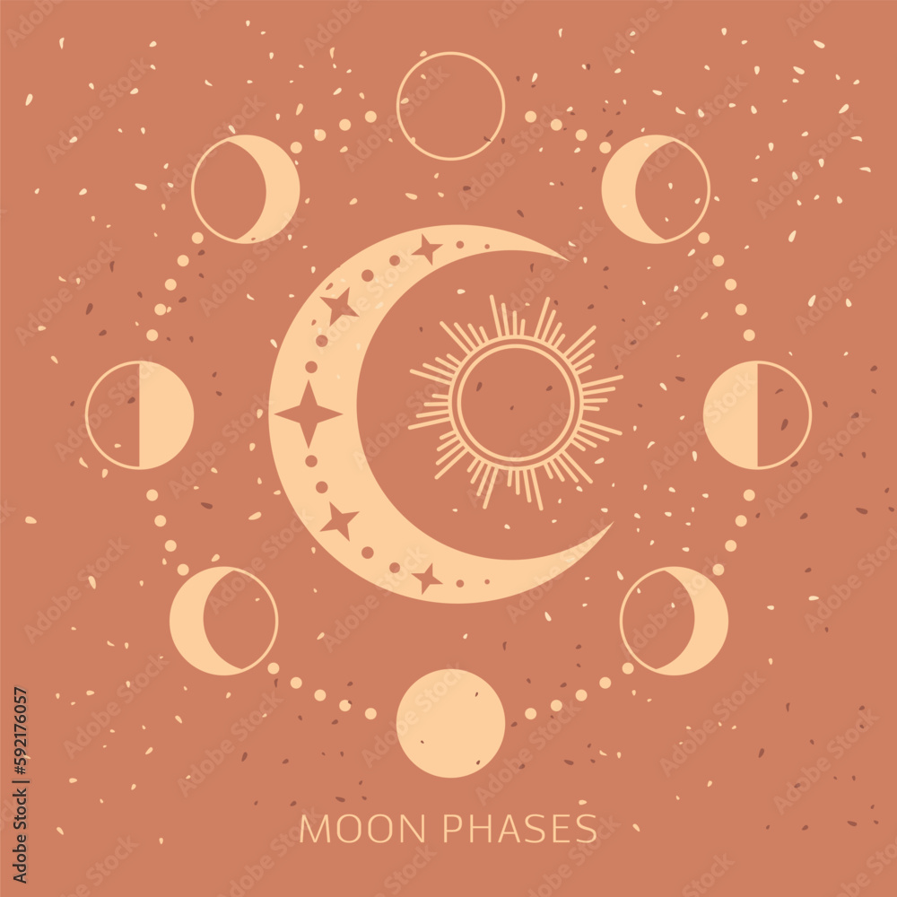 Moon phases icon space astronomy and nature moon phases sphere shadow ...