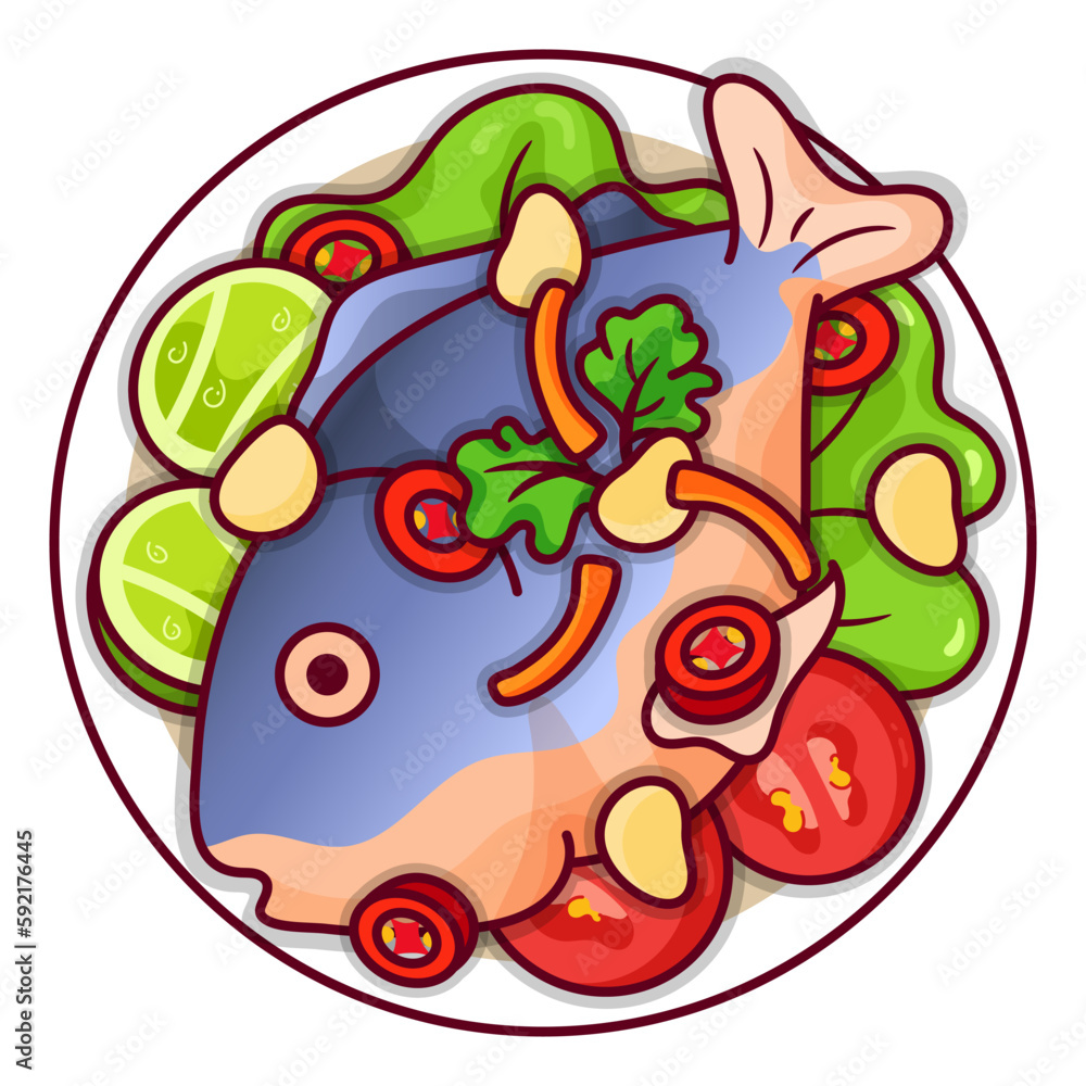 Steamed snapper fish thai style illustration vector. Chinese food ...