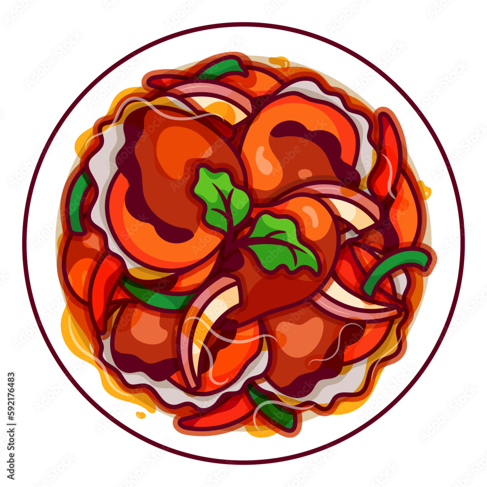 Thai spicy cockle salad illustration vector. Asian yum talay thai ...