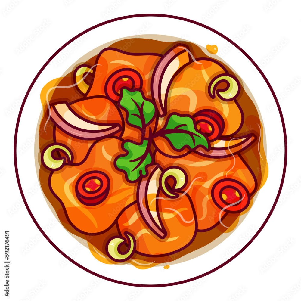 Thai spicy salmon salad illustration vector. Asian yum talay thai ...