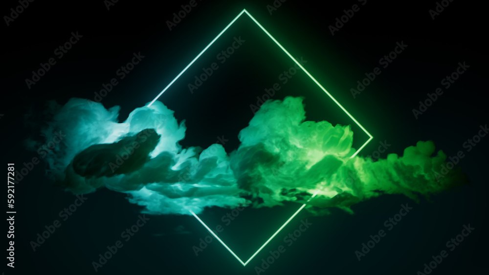 Green and Turquoise Neon Light with Cloud Formation. Diamond shaped ...