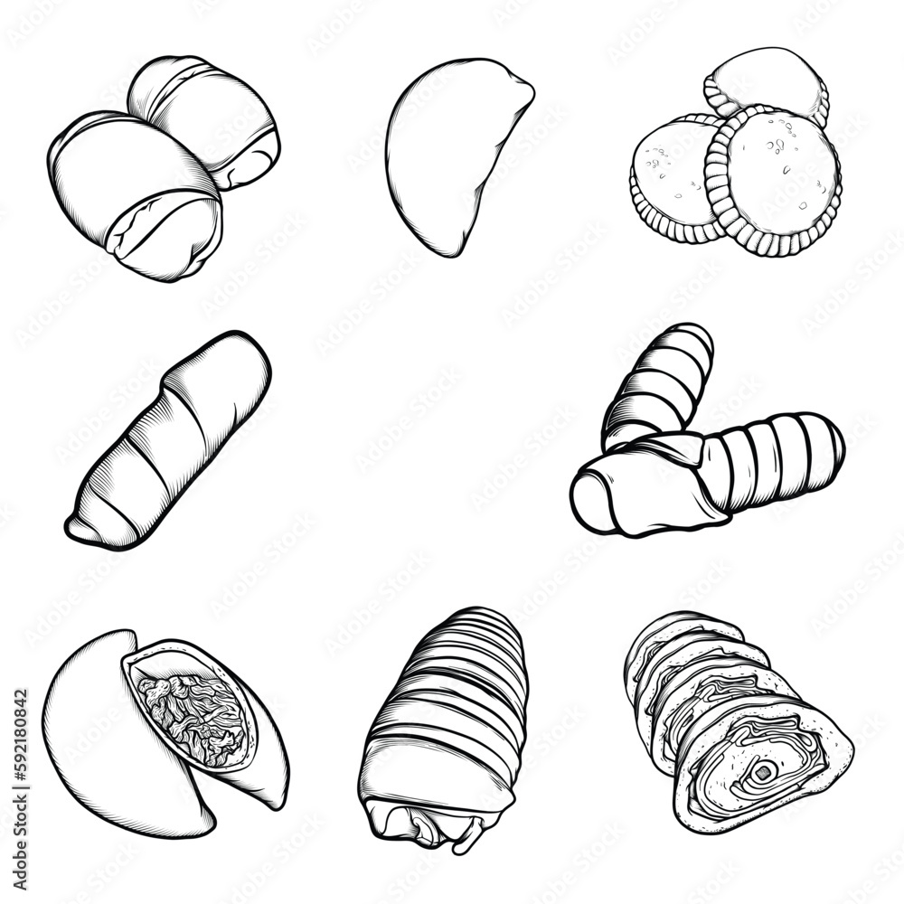 Venezuelan traditional food doodle Illustration. Empanadas, arepa, pan ...