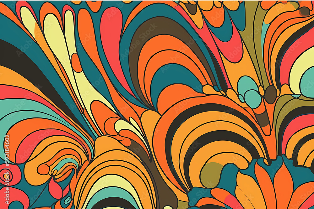psychedelic patterns 70s retro style, illustration, hipster the groovy ...