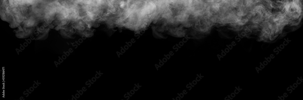 White horizontal smoke on black background. Dark backdrop, graphic ...