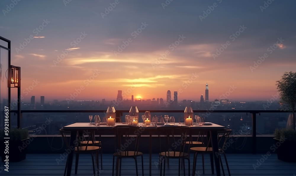 rooftop dinner bar and restaurant of building cityscape landscape, at ...