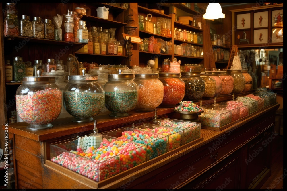 vintage candy shop with taffy, gumballs & jawbreakers on display ...