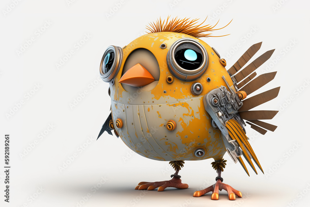 Cute mechanical yellow bird - Futuristic cartoon robot bird ...