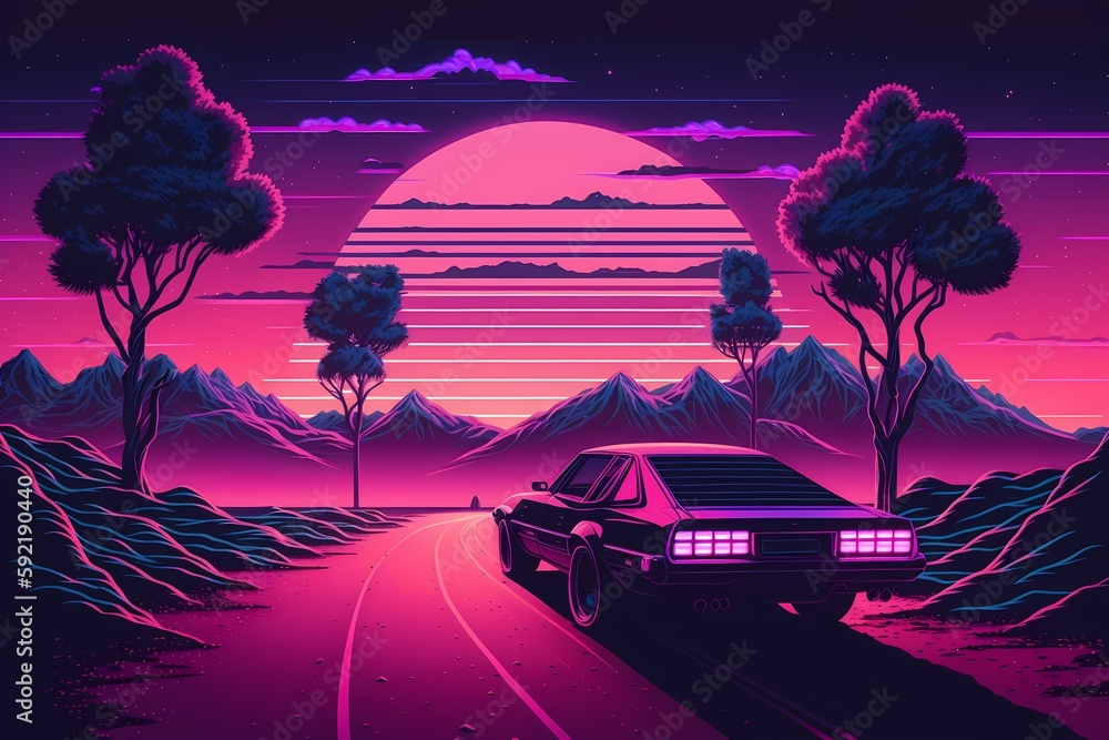 Background illustration Inspired by synthwave, retrowave, and the 80s ...