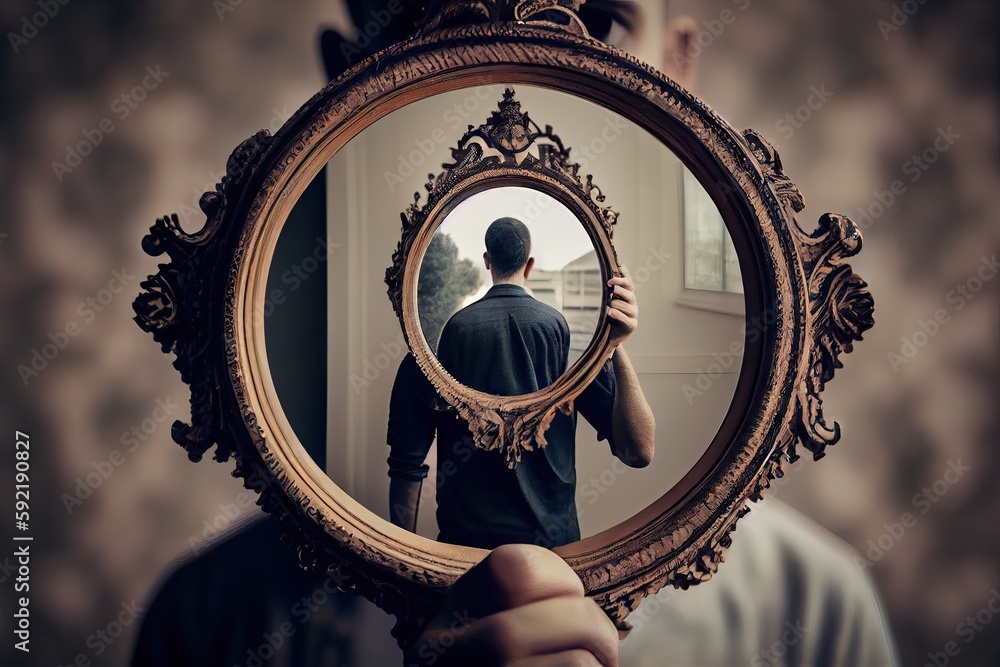 person, holding up mirror to show the hidden side of their personality ...