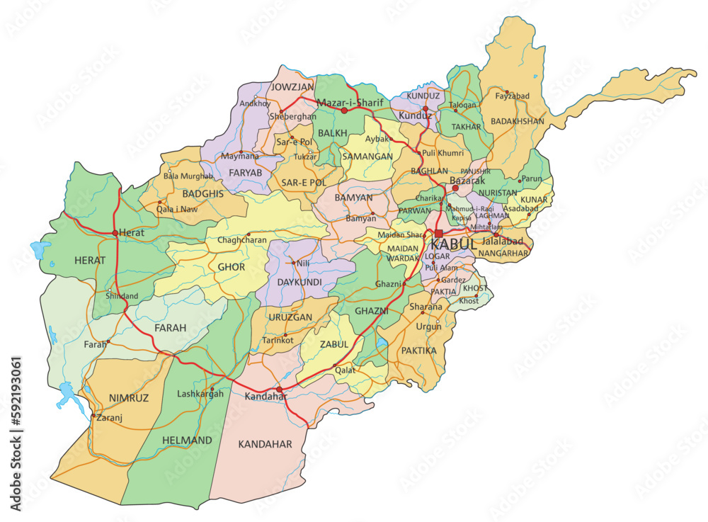 Poster Afghanistan - Highly detailed editable political map with ...