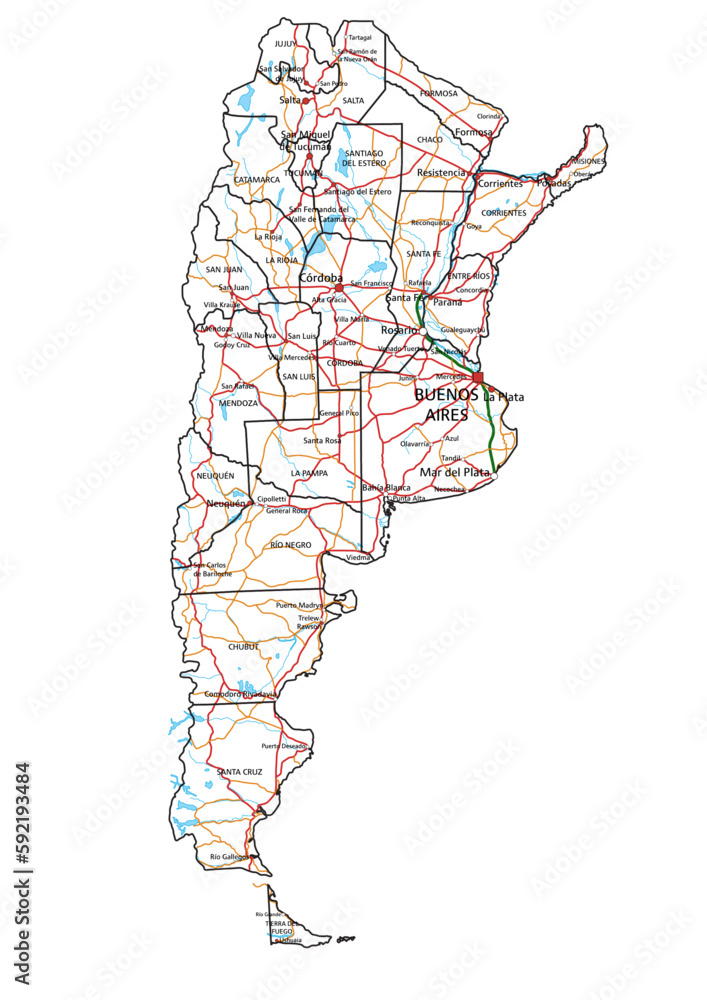 Plakát Argentina road and highway map. Vector illustration. – Obraz na ...
