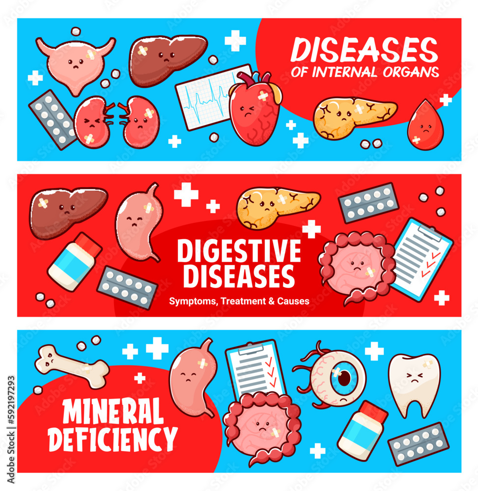 Sick human body organ characters, digestive diseases symptom, treatment ...