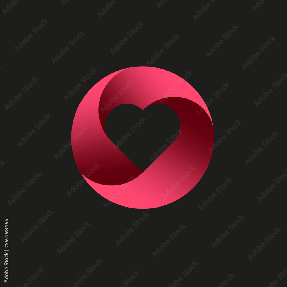 Cartoon logo heart circle. Red heart. Love concept. Vector illustration ...