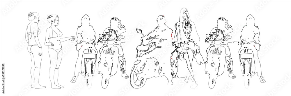 Digital illustration of ojeg base and prospective tourist passengers in ...