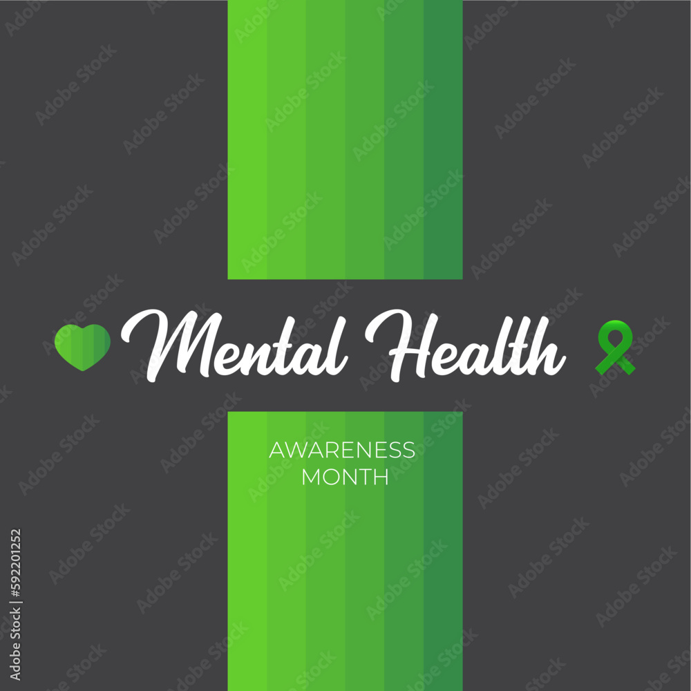 Mental Health Awareness Month social media banner with green ribbon ...